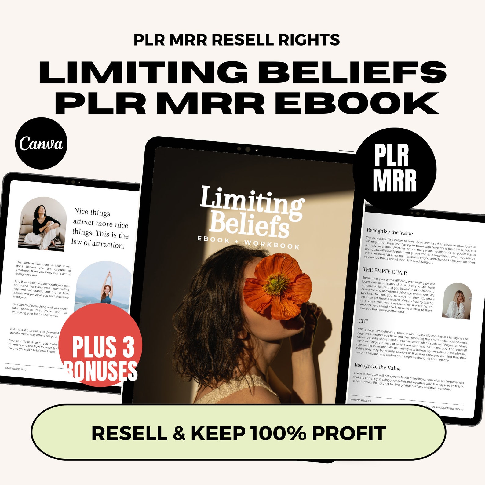 MRR PLR Limiting Beliefs Ebook, Life Coaching Wellness and Mindset Digital Products, Done for ...