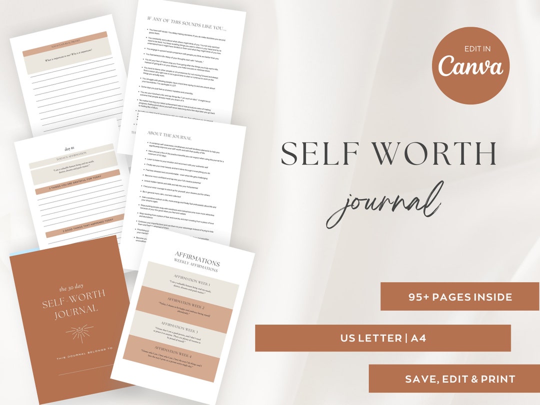 Self Worth Journal Self Care Planner Therapy Worksheets - Etsy