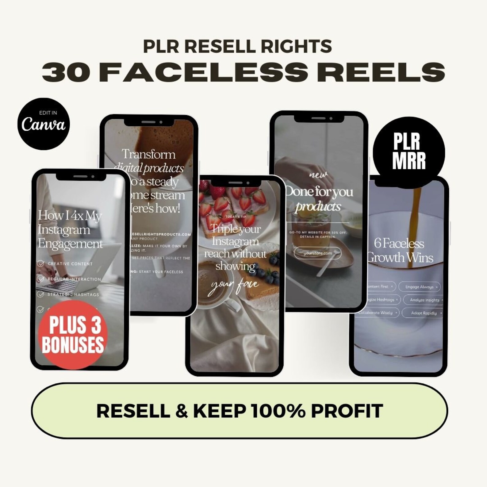 Faceless Instagram, Tiktok Content PLR Master Resell Rights Done for ...