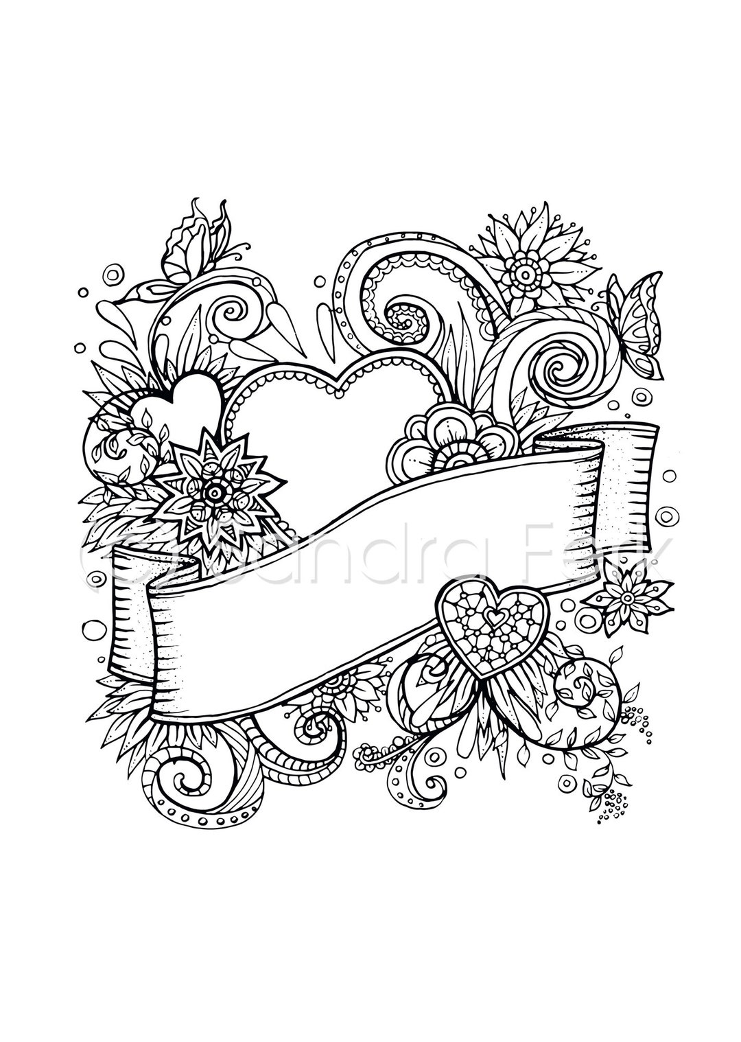 32 Digital Coloring Pages With Zen Art, Card Motifs, Frames, Banners ...