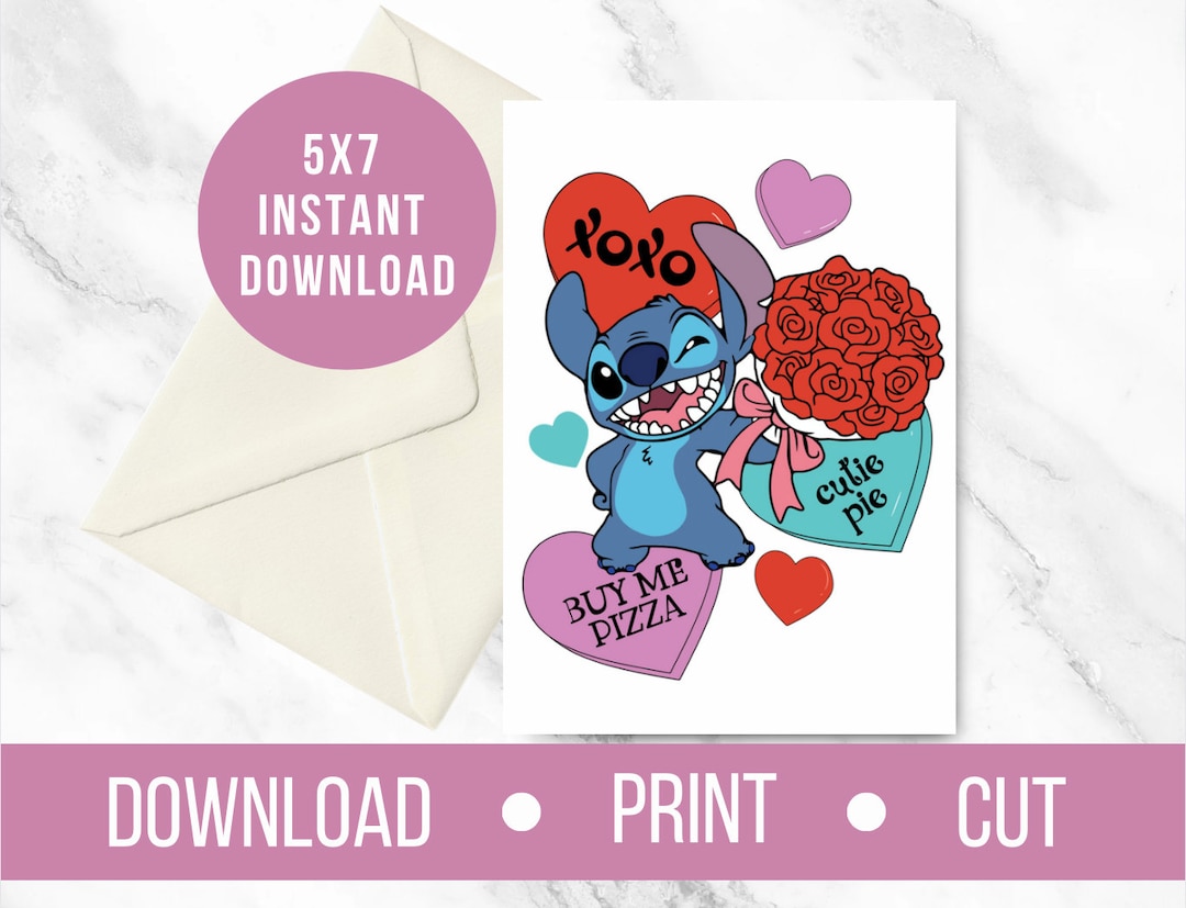 Stitch Valentine Card Kids Stitch Valentine Printable Instant Download ...