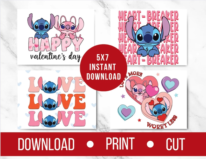 Stitch Valentine Card Greeting Card Stitch Valentine Party Bundle Kids ...