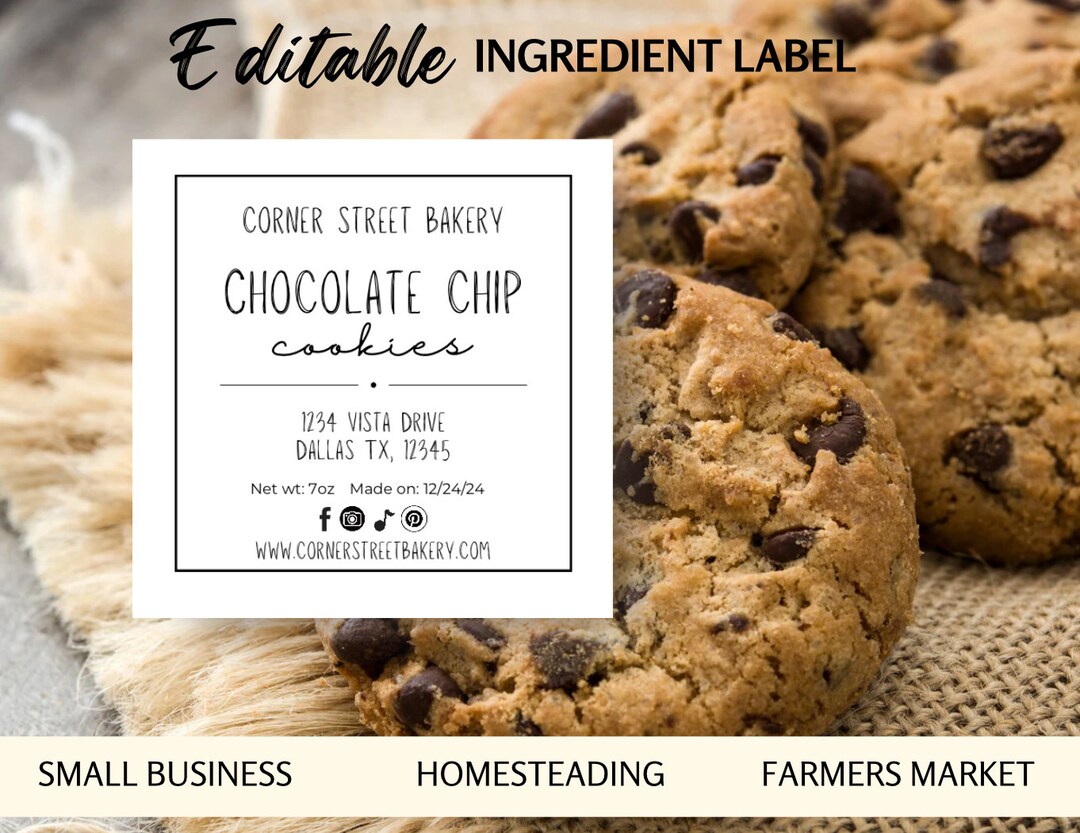 Editable Food Labels Custom Food Labels Farmers Market Small Business ...