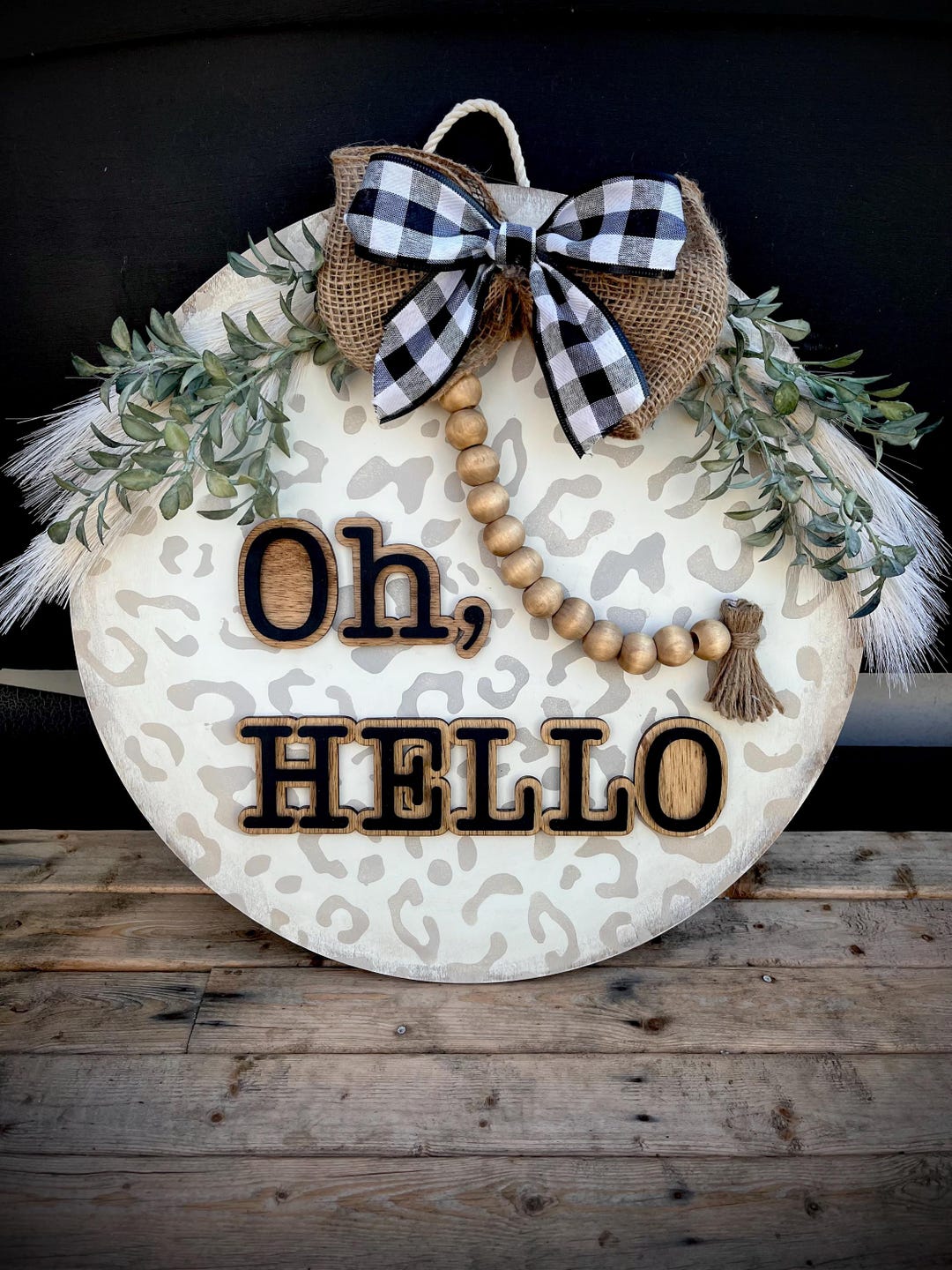 Hello Door Hanger Leopard Print Door Sign - Etsy