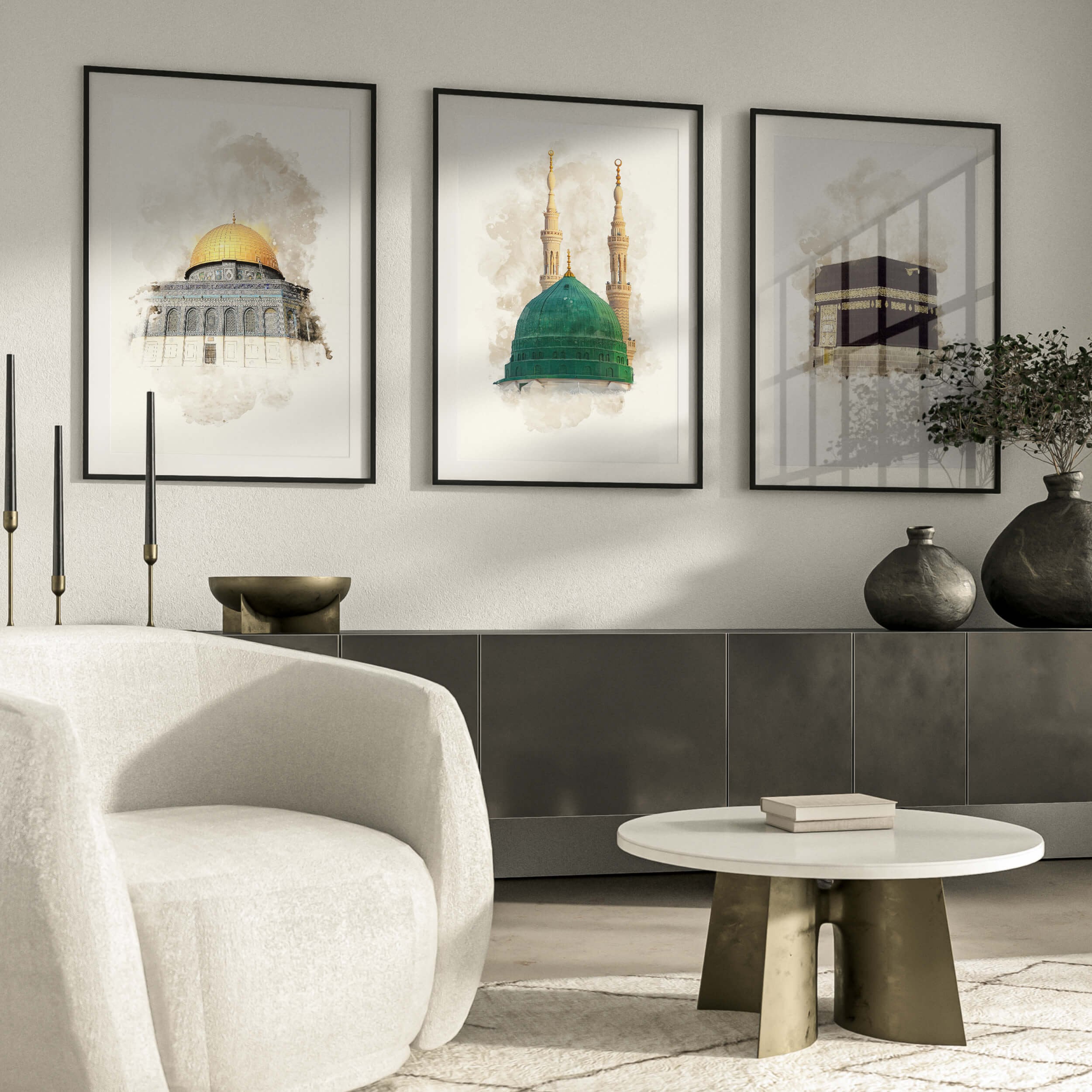 3x Islamic Poster Set! Islamic Calligraphy, Kaaba, Nabawi, Aqsa ...