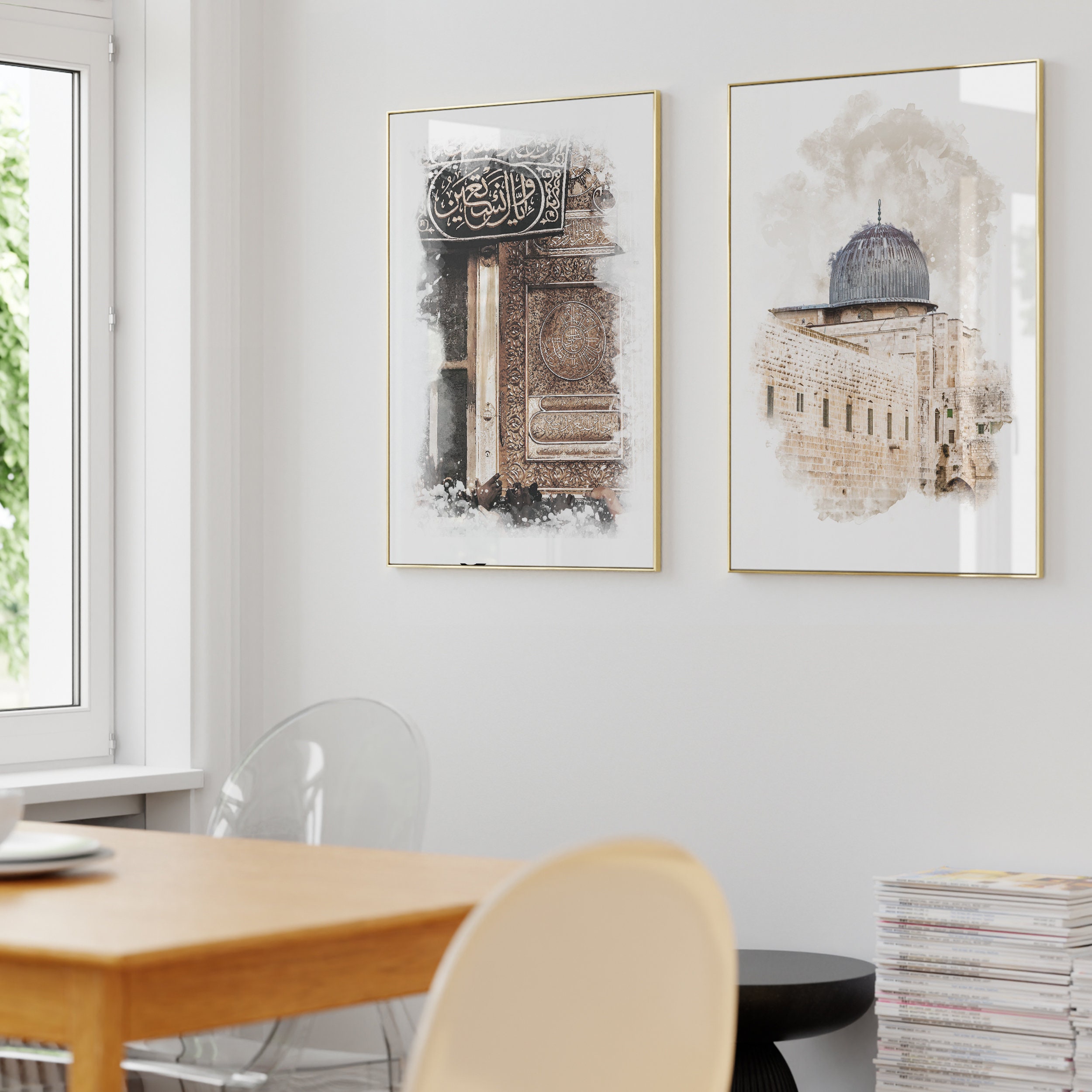2x Islamic Poster Set! Islamic Calligraphy, Masjid Al-aqsa, Kaaba Door ...