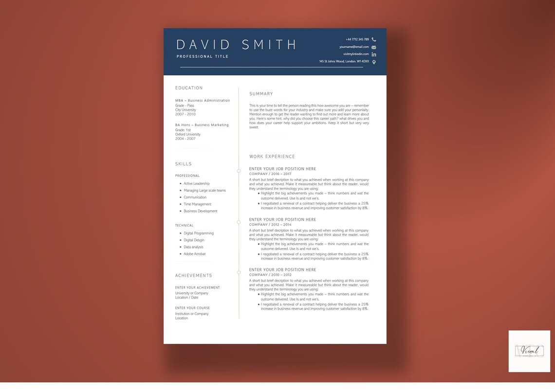 CV Resume Template, Single Page, 2 Pages and Cover Letter ATS Friendly ...