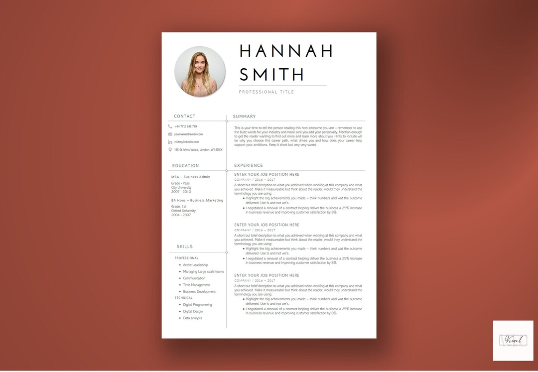 CV Resume Template, Single Page, 2 Pages and Cover Letter ATS Friendly ...