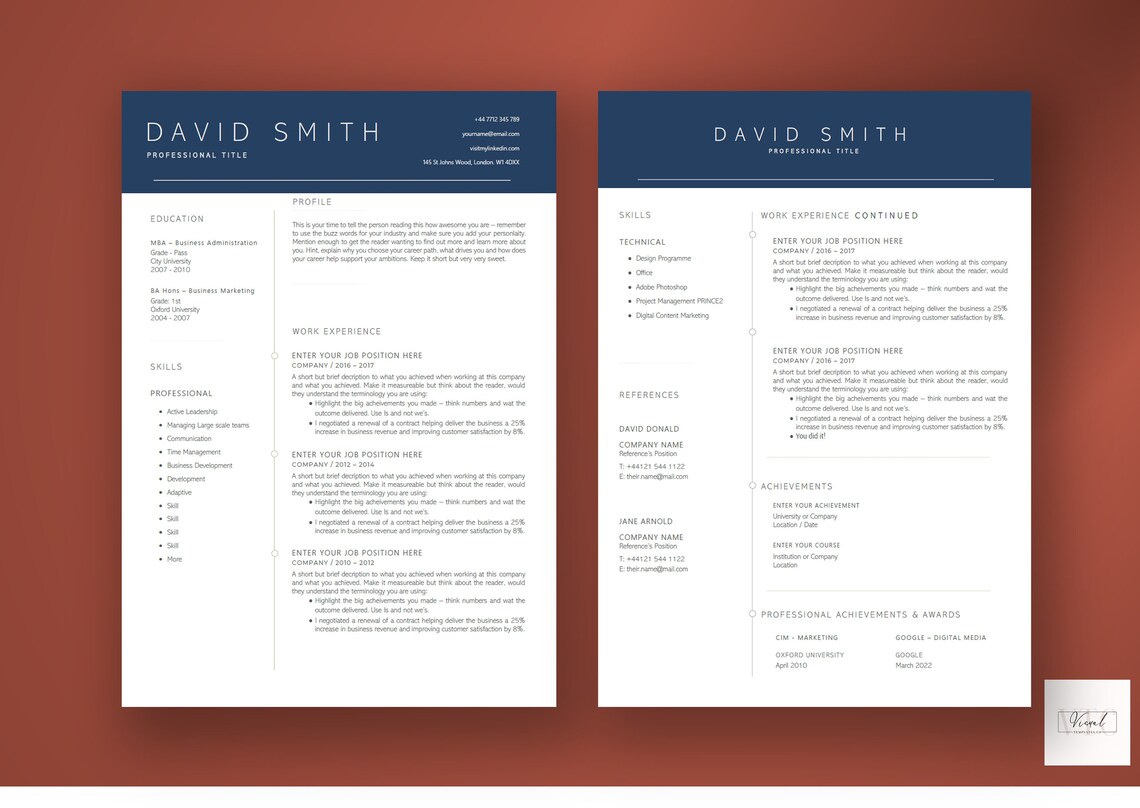 CV Resume Template, Single Page, 2 Pages and Cover Letter ATS Friendly ...