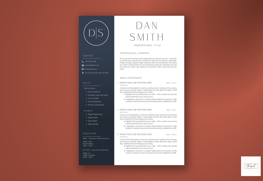 CV Resume Template, Single Page, 2 Pages and Cover Letter ATS Friendly ...
