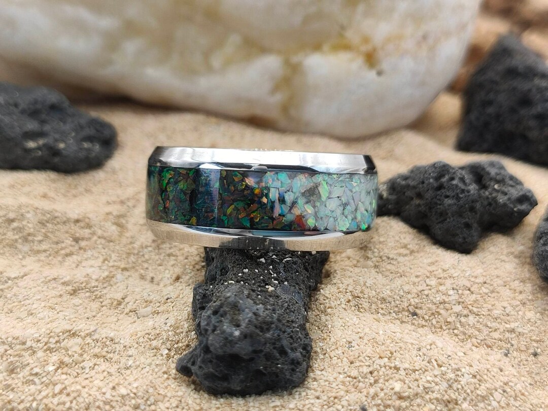 Fire and Ice Fantasy Ring, Crushed Black Flame Opal, Sleepy Fire Opal ...