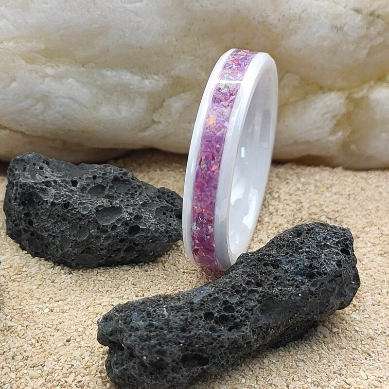 Purple Ceramic Opal Ring - Etsy UK