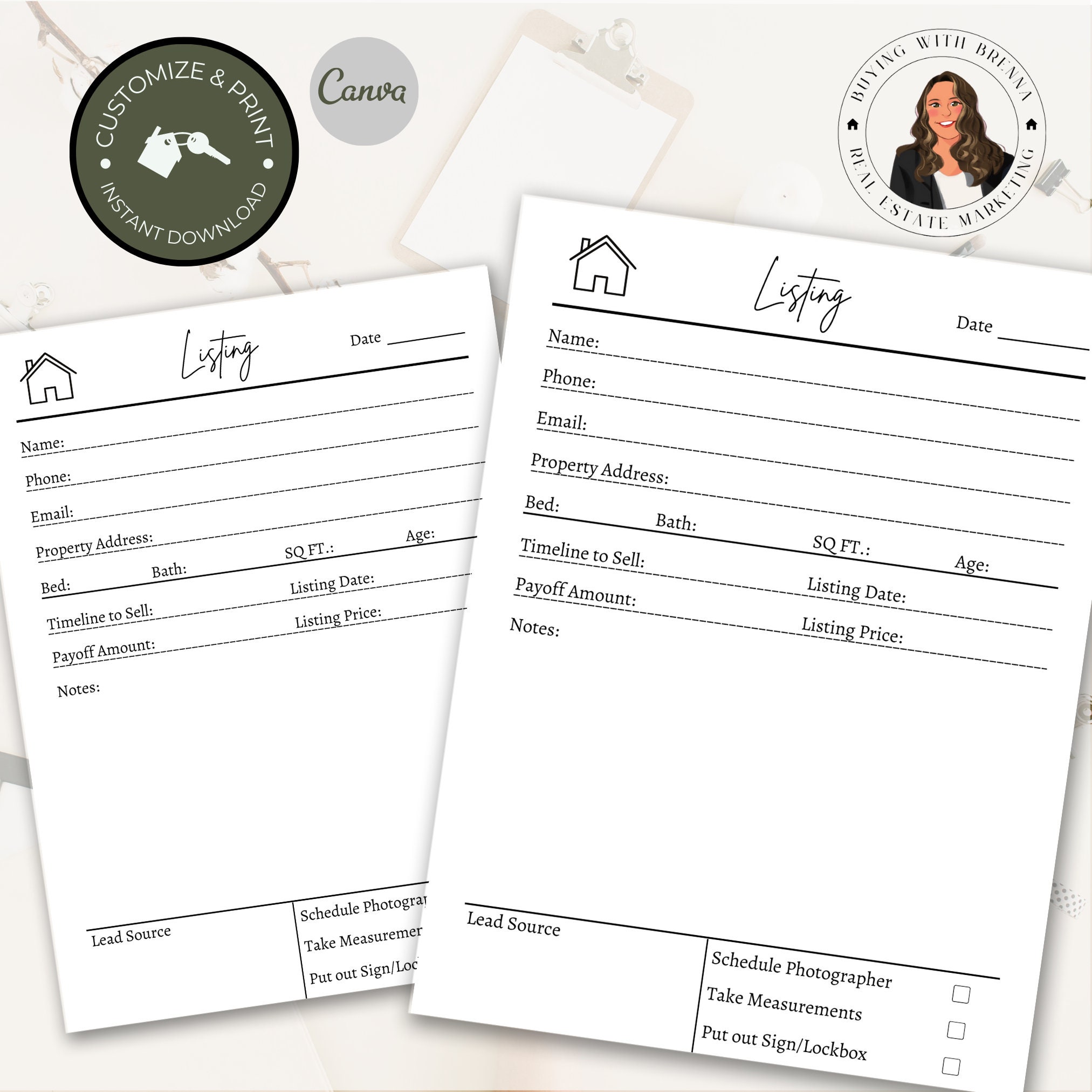 Lead Intake Sheet Bundle Real Estate Canva Template Instant Download ...