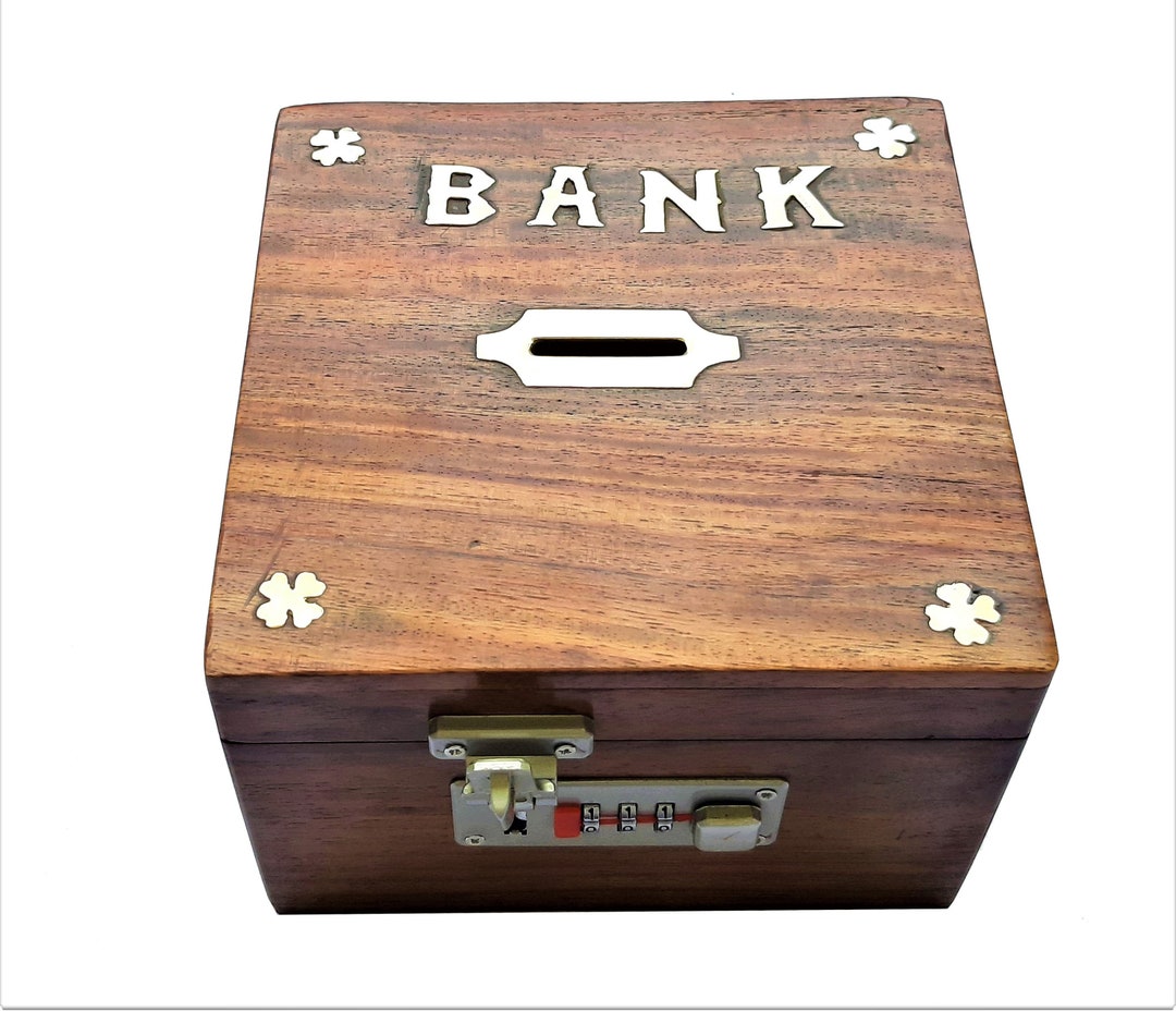 Wooden Money Bank, Coin Holder, Piggy Bank With Password Lock (brown ...