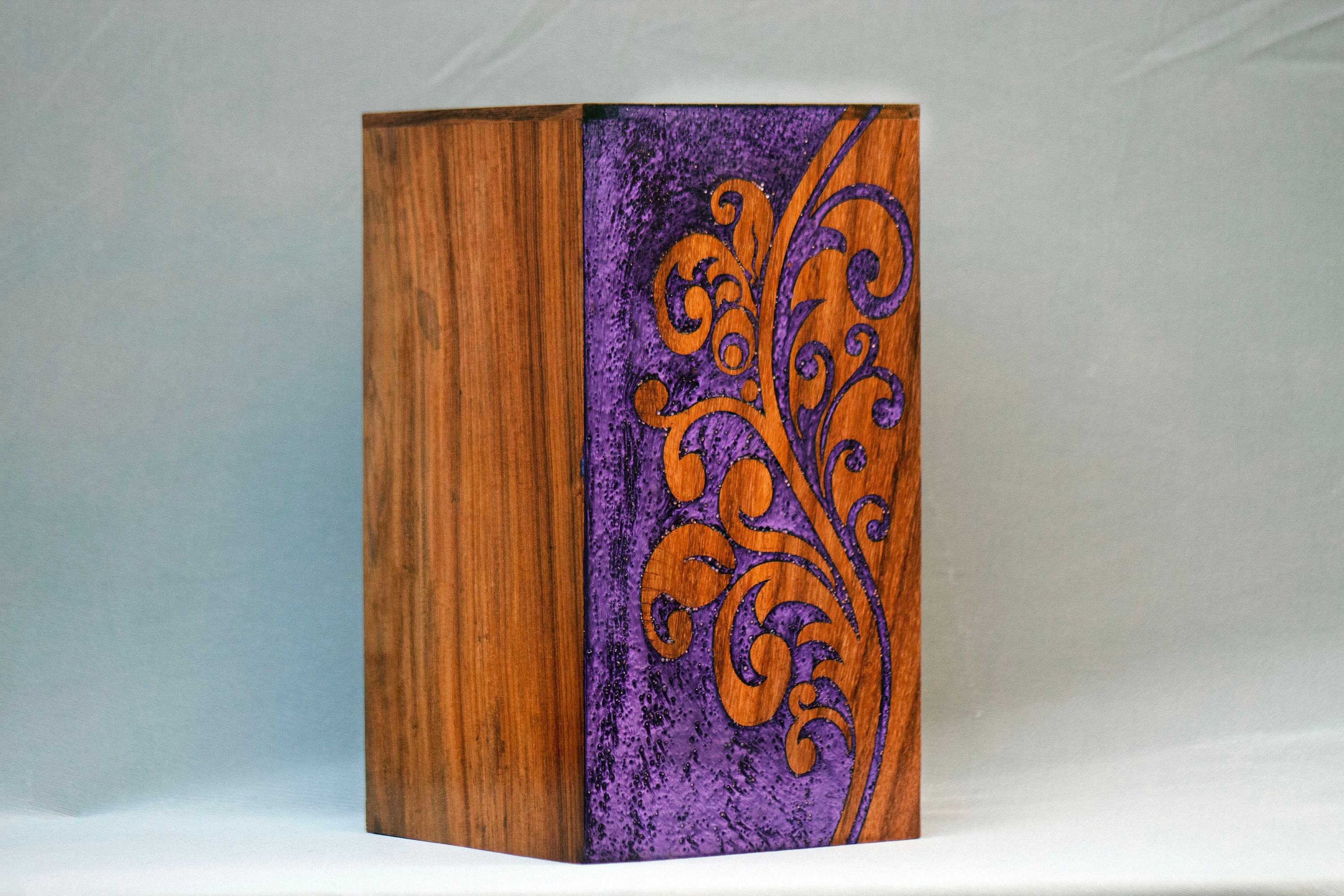 Handmade Rosewood Cremation Urn With Resin, Floral Carved Wood Funeral ...