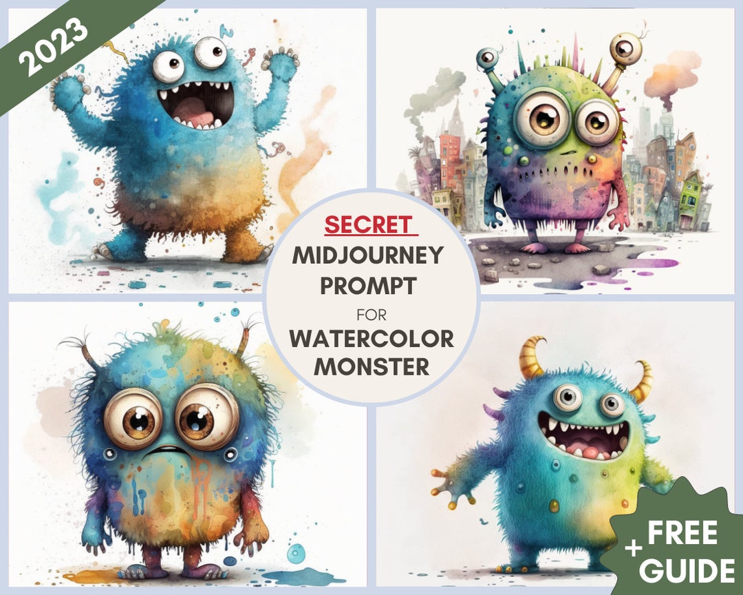 Cute Watercolor Monster Prompt Professional Midjourney Prompt - Etsy