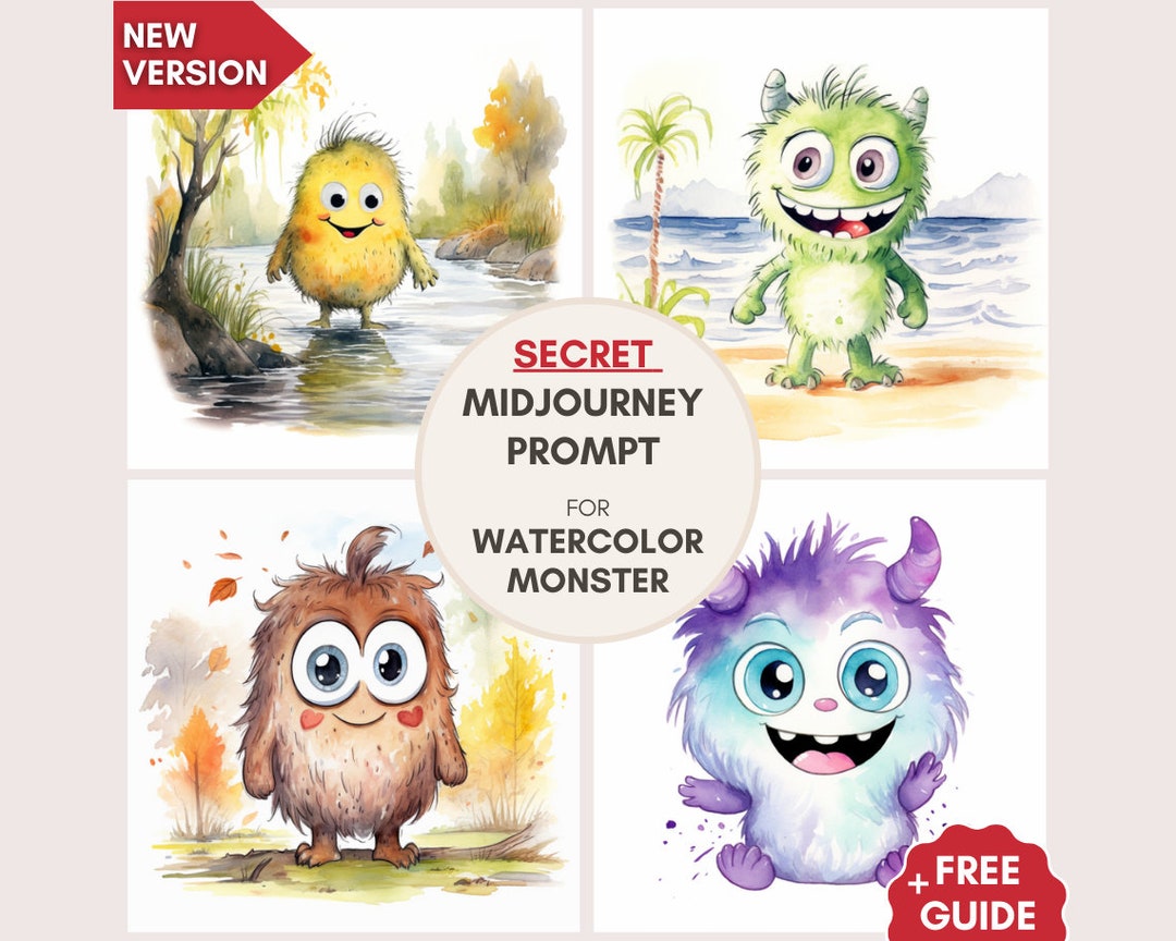Cute Watercolor Monster Prompt, Professional Midjourney Prompt ...