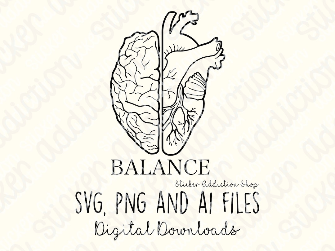 Single Line Brain and Heart Balance | SVG, PNG and Ai Cut Files ...