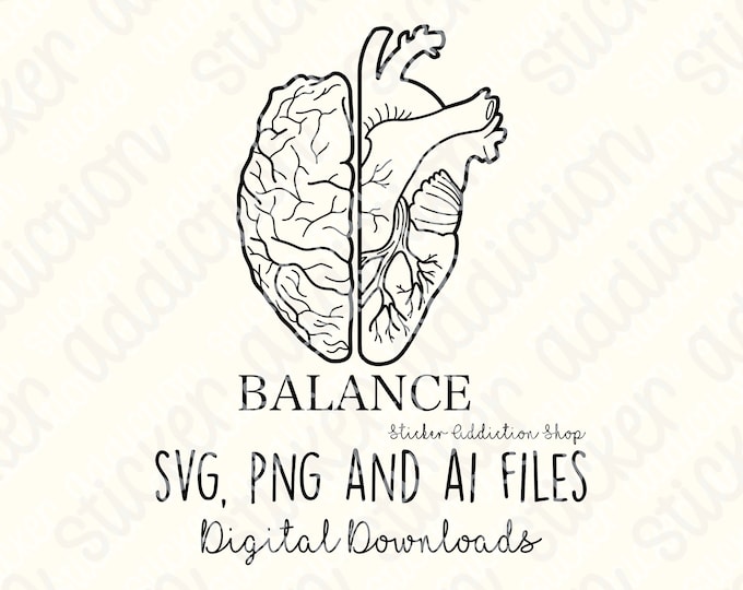 Single Line Brain and Heart Balance | SVG, PNG and Ai Cut Files ...