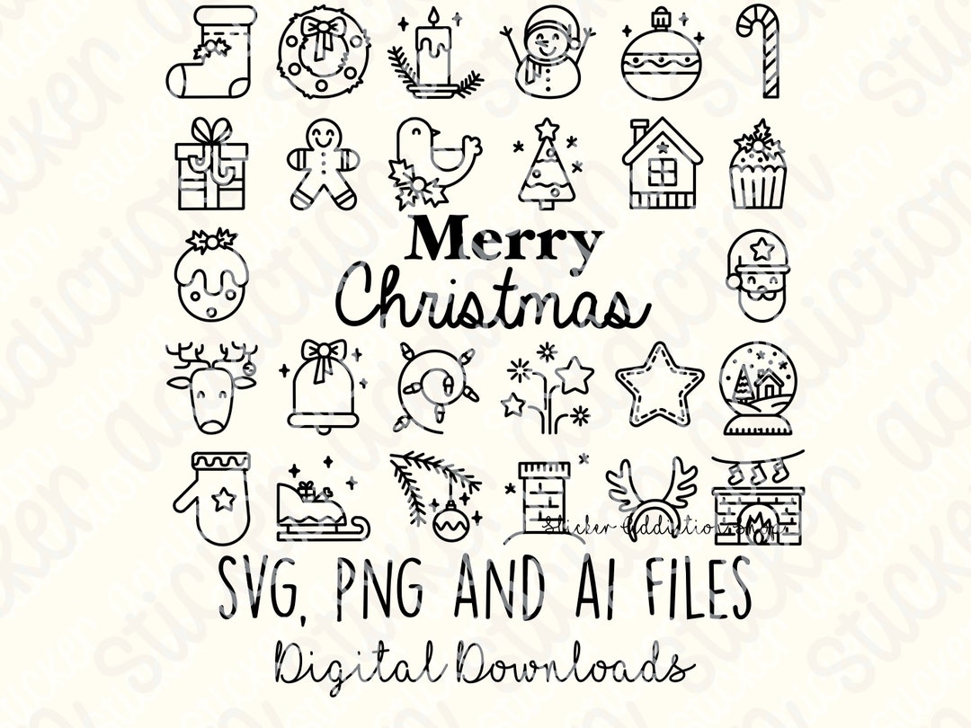 Christmas Icons | SVG, PNG and Ai Cut Files | Hand Drawn Icon | Cricut ...