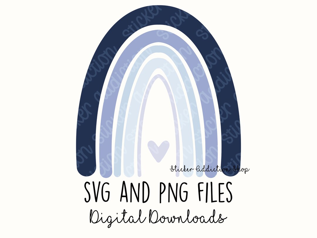 Modern Blue Rainbow SVG and PNG Cut File | Boho Hand Drawn Rainbow ...