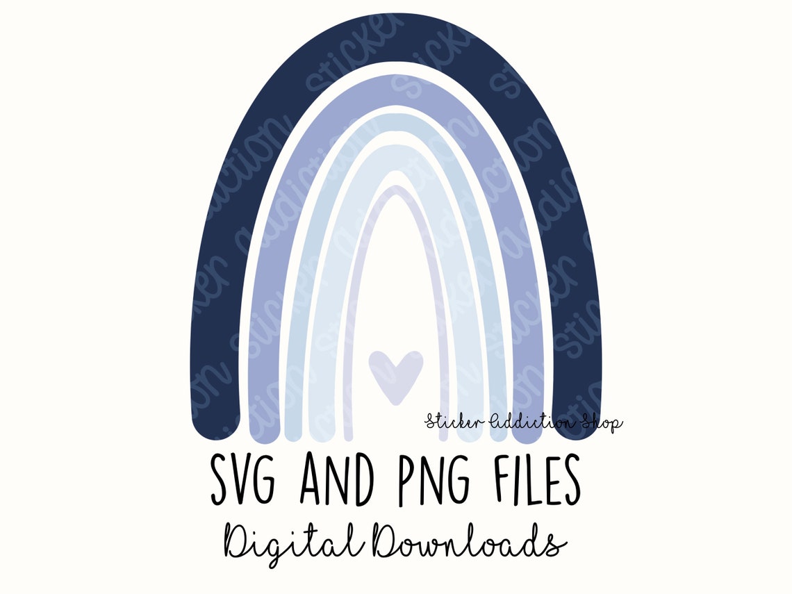 Modern Blue Rainbow SVG and PNG Cut File | Boho Hand Drawn Rainbow ...