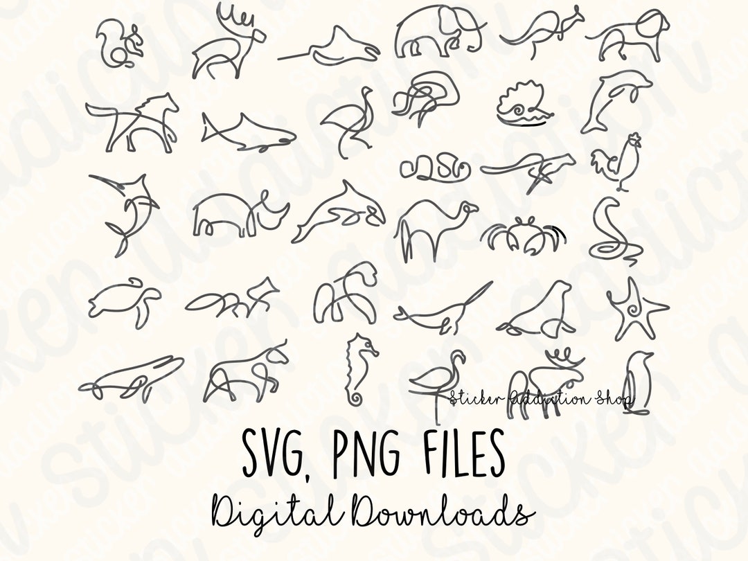 Monoline Animal Illustrations | SVG and PNG Cut Files | One Line Hand ...