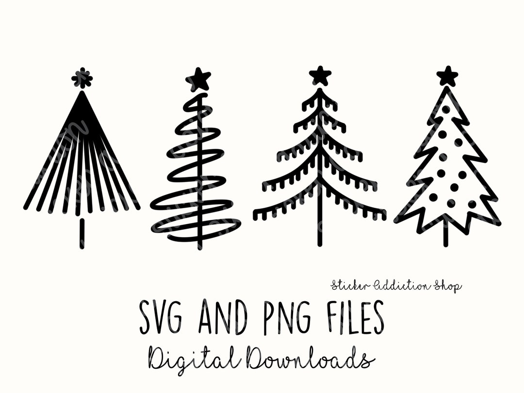 Christmas Tree Doodles SVG and PNG Cut Files Hand Drawn Icon Cricut ...