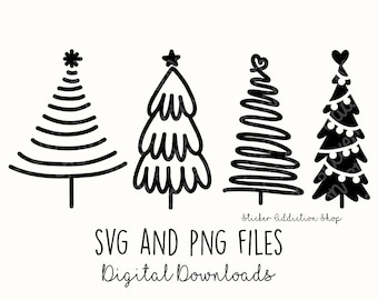 Christmas Tree Doodles | SVG and PNG Cut Files | Hand Drawn Icon ...