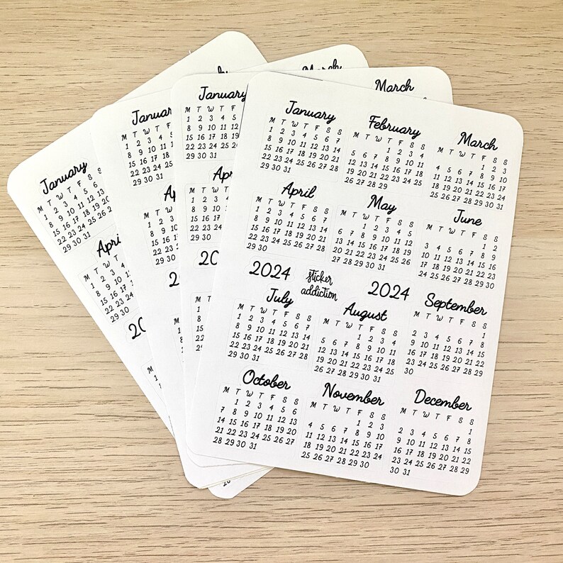 2024 Mini Calendar Sticker Sheet Bullet Journal BUJO - Etsy
