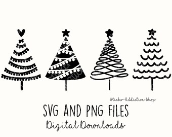 Christmas Tree Doodles | SVG and PNG Cut Files | Hand Drawn Icon ...
