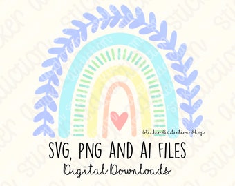 Neutral Green Rainbow SVG and PNG Cut File | Boho Hand Drawn Rainbow ...