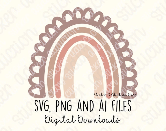 Neutral Rainbow SVG, PNG and Ai Cut File | Modern Hand Drawn Rainbow ...