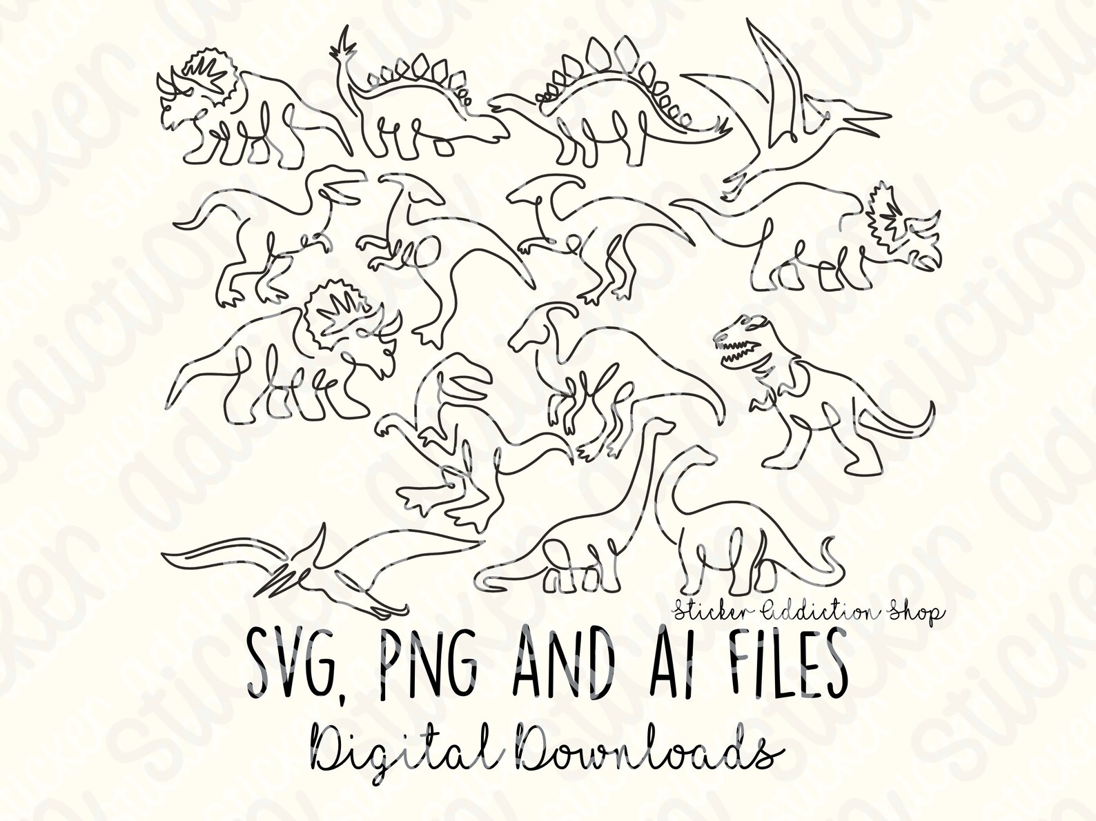 Single Line Dinosaurs Icons | SVG, PNG and Ai Cut Files | Cricut ...