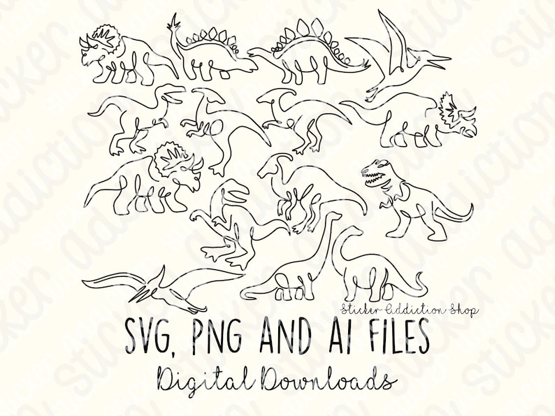 Single Line Dinosaurs Icons | SVG, PNG and Ai Cut Files | Cricut ...