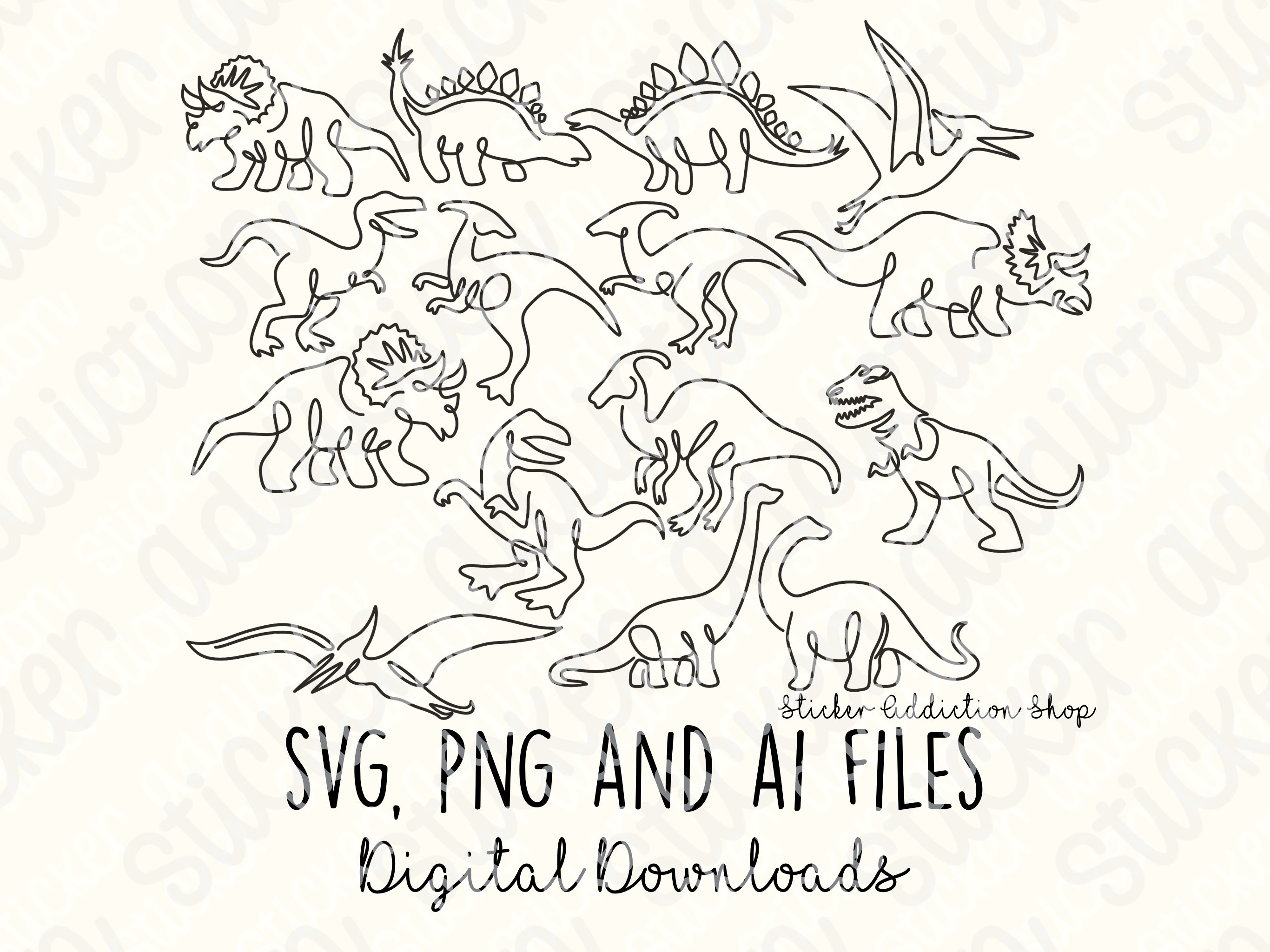 Single Line Dinosaurs Icons | SVG, PNG and Ai Cut Files | Cricut ...