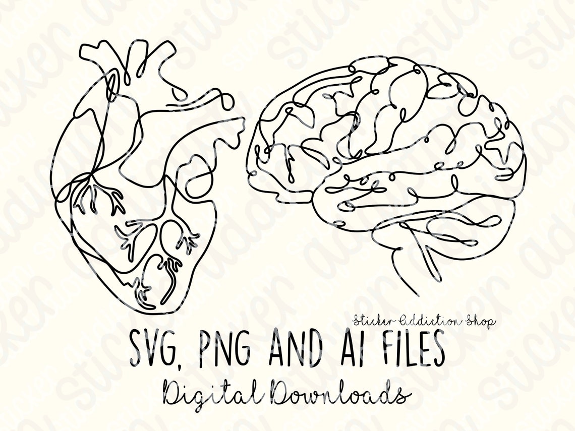 Monoline Brain and Heart Icons | SVG, PNG, Ai Cut Files | Cricut ...
