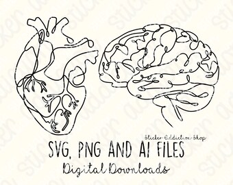 Single Line Brain and Heart Balance | SVG, PNG and Ai Cut Files ...