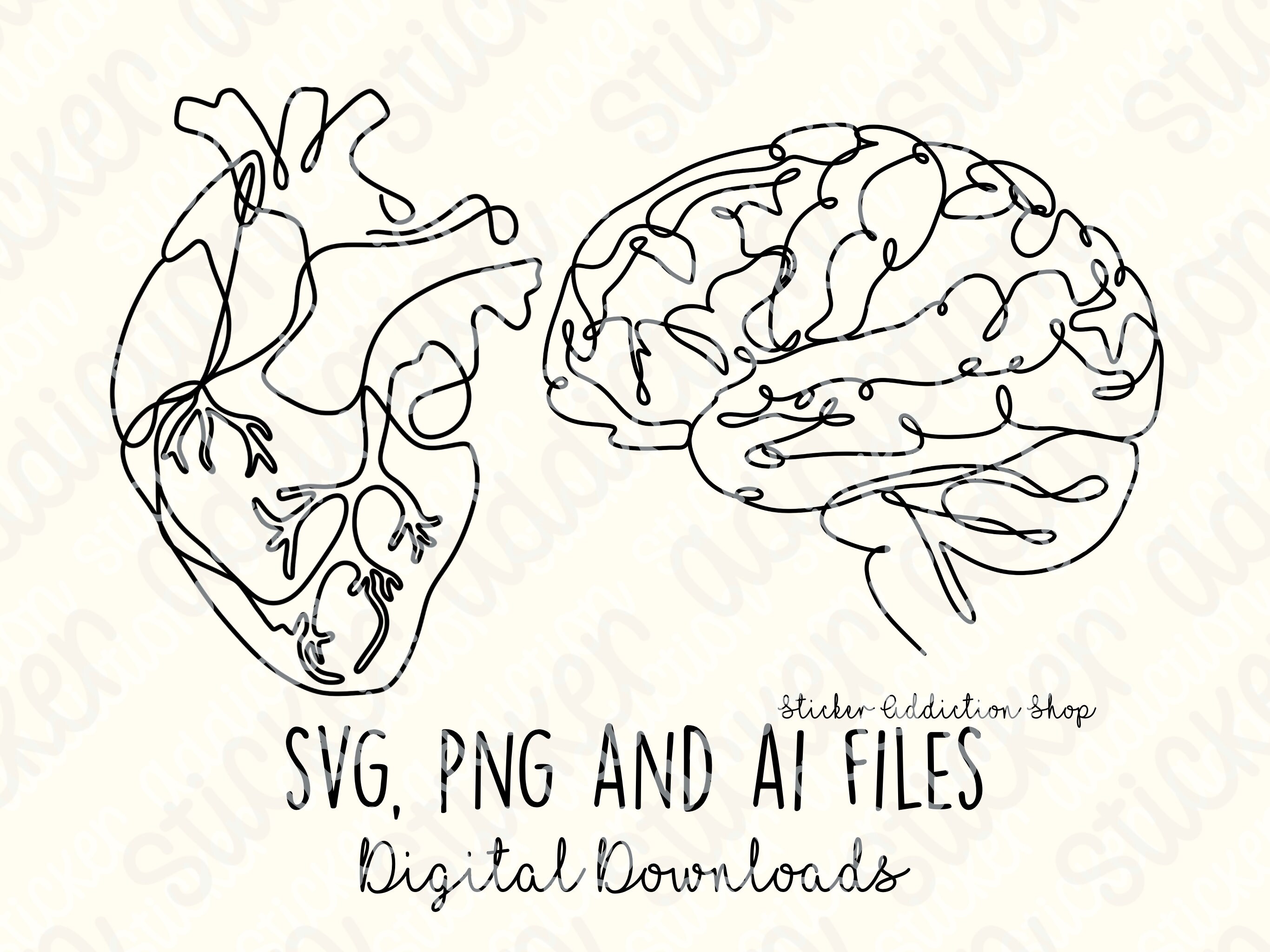 Monoline Brain and Heart Icons | SVG, PNG, Ai Cut Files | Cricut ...