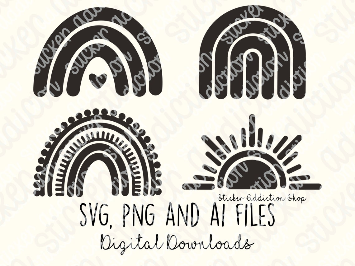 Modern Boho Rainbow Pack SVG, PNG, Ai Cut File | Hand Drawn Rainbow ...