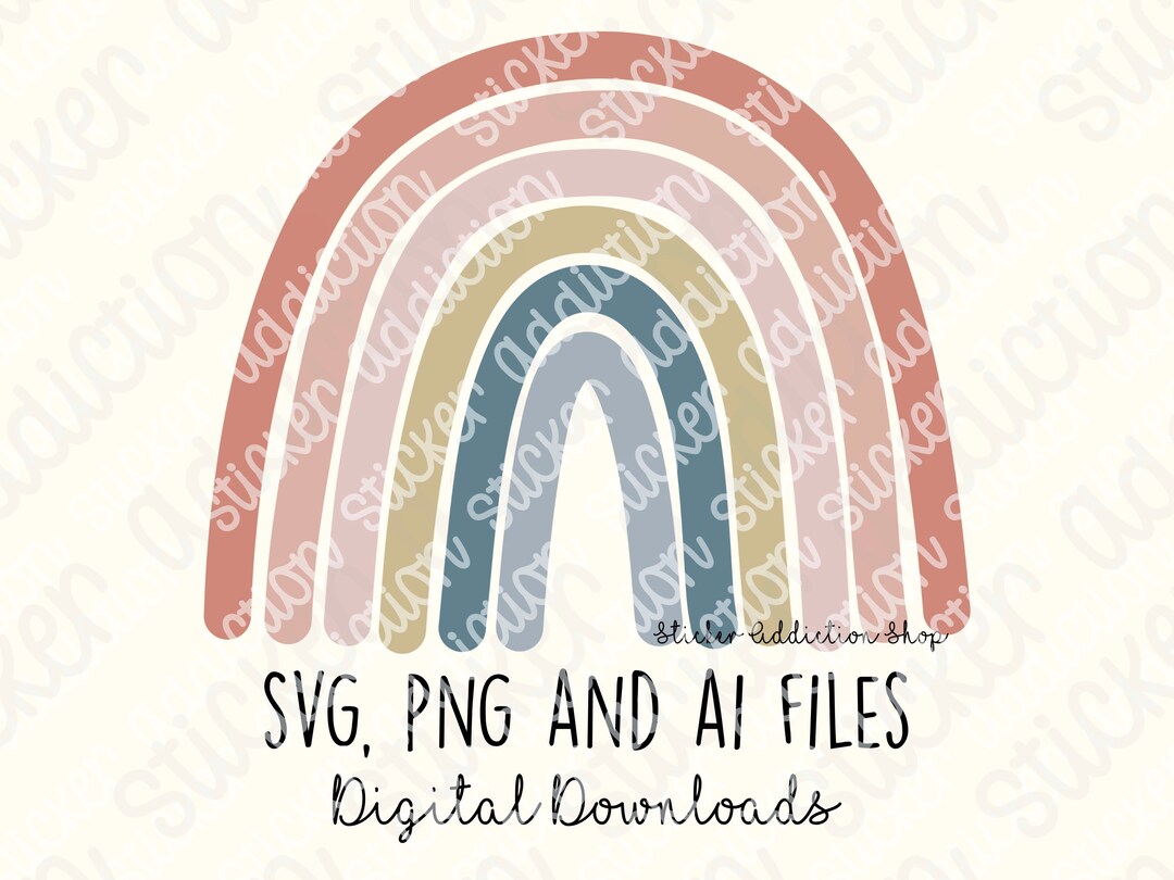 Neutral Colors Rainbow SVG and PNG Cut File | Simple Hand Drawn Rainbow ...