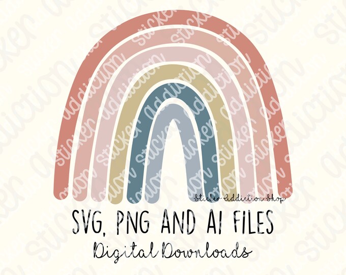 Neutral Colors Rainbow SVG and PNG Cut File | Simple Hand Drawn Rainbow ...