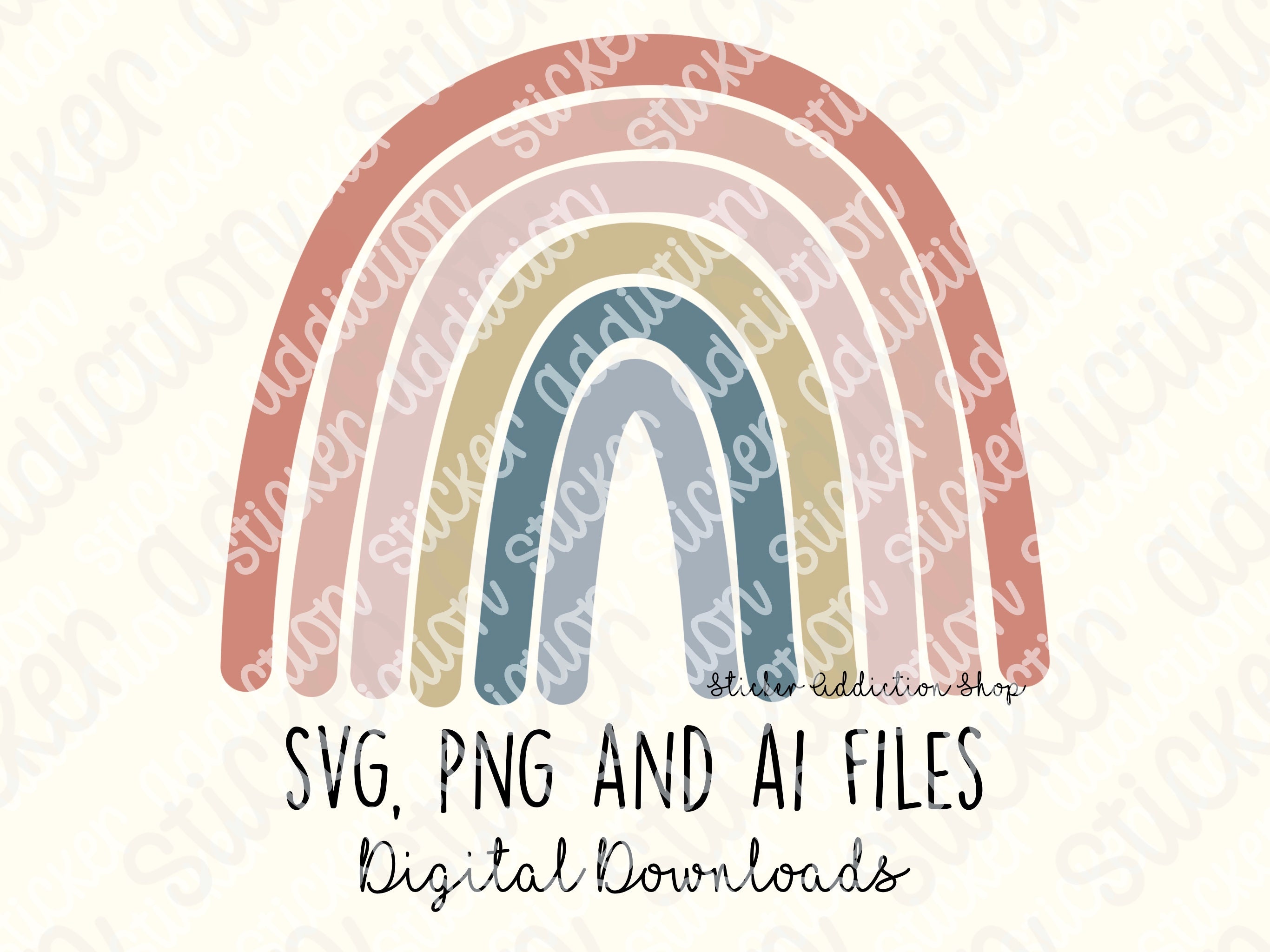 Neutral Colors Rainbow SVG and PNG Cut File | Simple Hand Drawn Rainbow ...