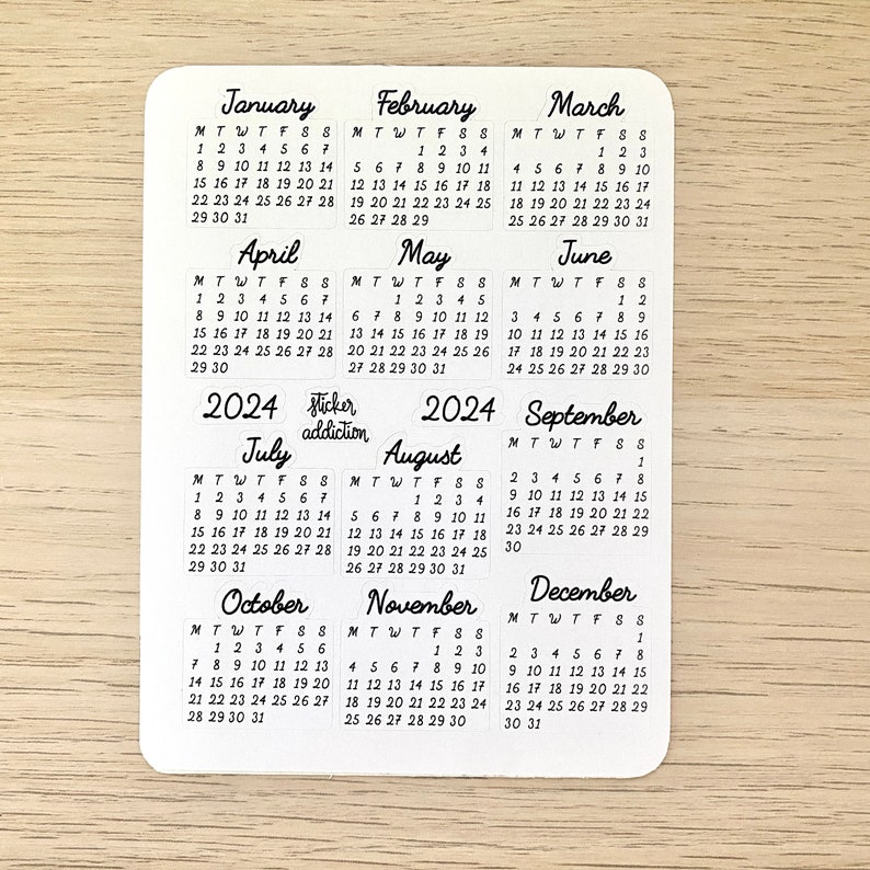 2024 Mini Calendar Sticker Sheet Bullet Journal BUJO - Etsy