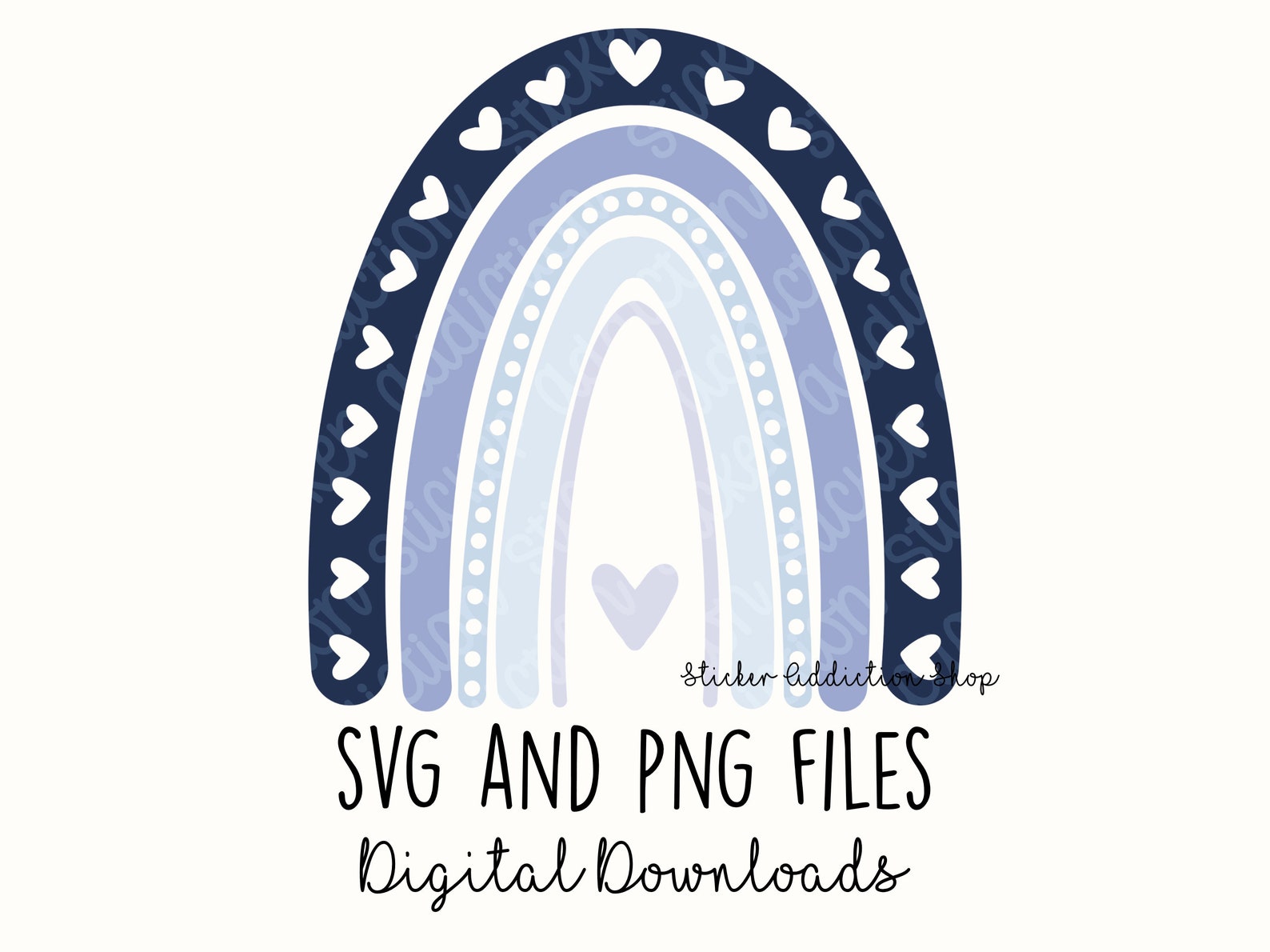 Modern Blue Rainbow SVG and PNG Cut File | Boho Hand Drawn Rainbow ...