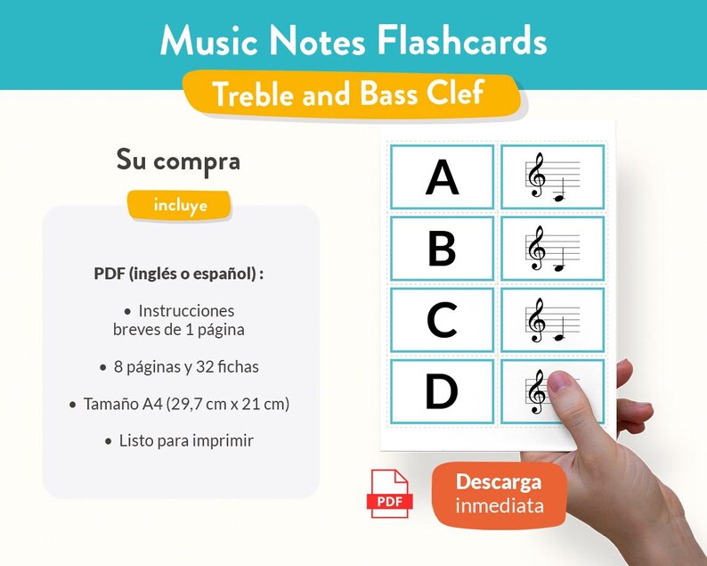 Printable Music Flash Cards, Treble Clef and Bass Clef, Music Flash ...