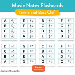 Printable Music Flash Cards, Treble Clef and Bass Clef, Music Flash ...