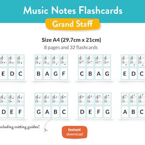 Piano Note Flashcards Printable Music Flash Cards PDF , Grand Staff ...