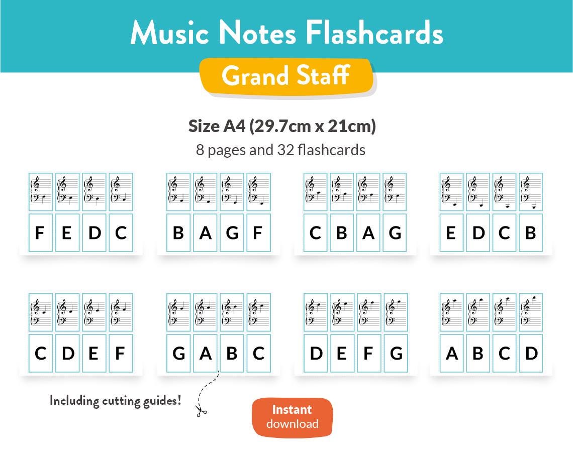 Piano Note Flashcards Printable Music Flash Cards PDF , Grand Staff ...
