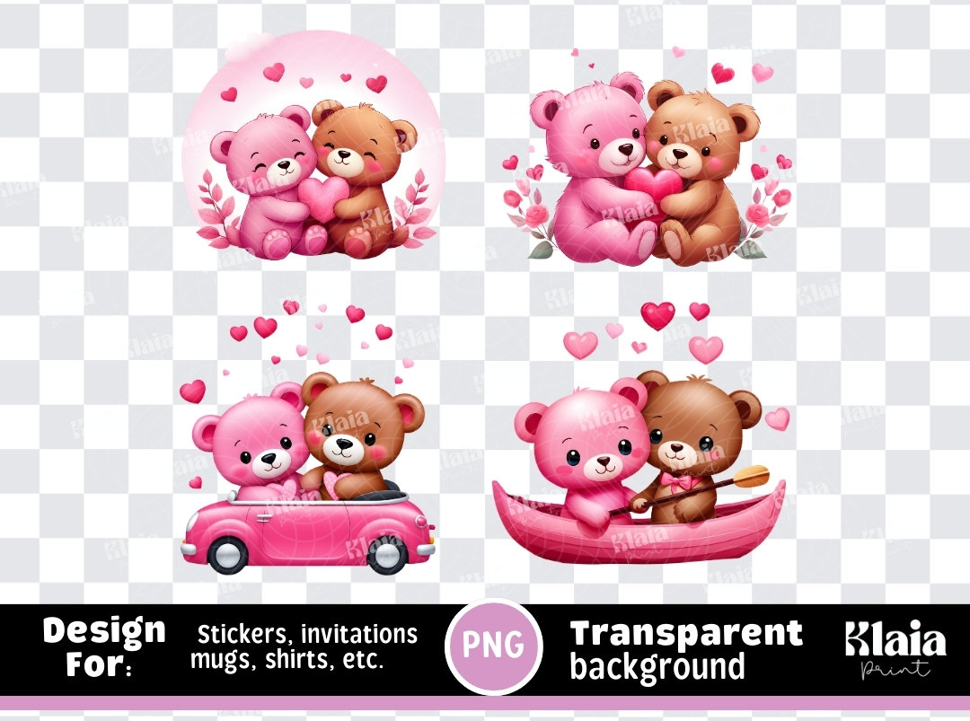 Pack CLIPART Valentine's Day Bears, Valentine's Day, Love PNG, CLIPART ...